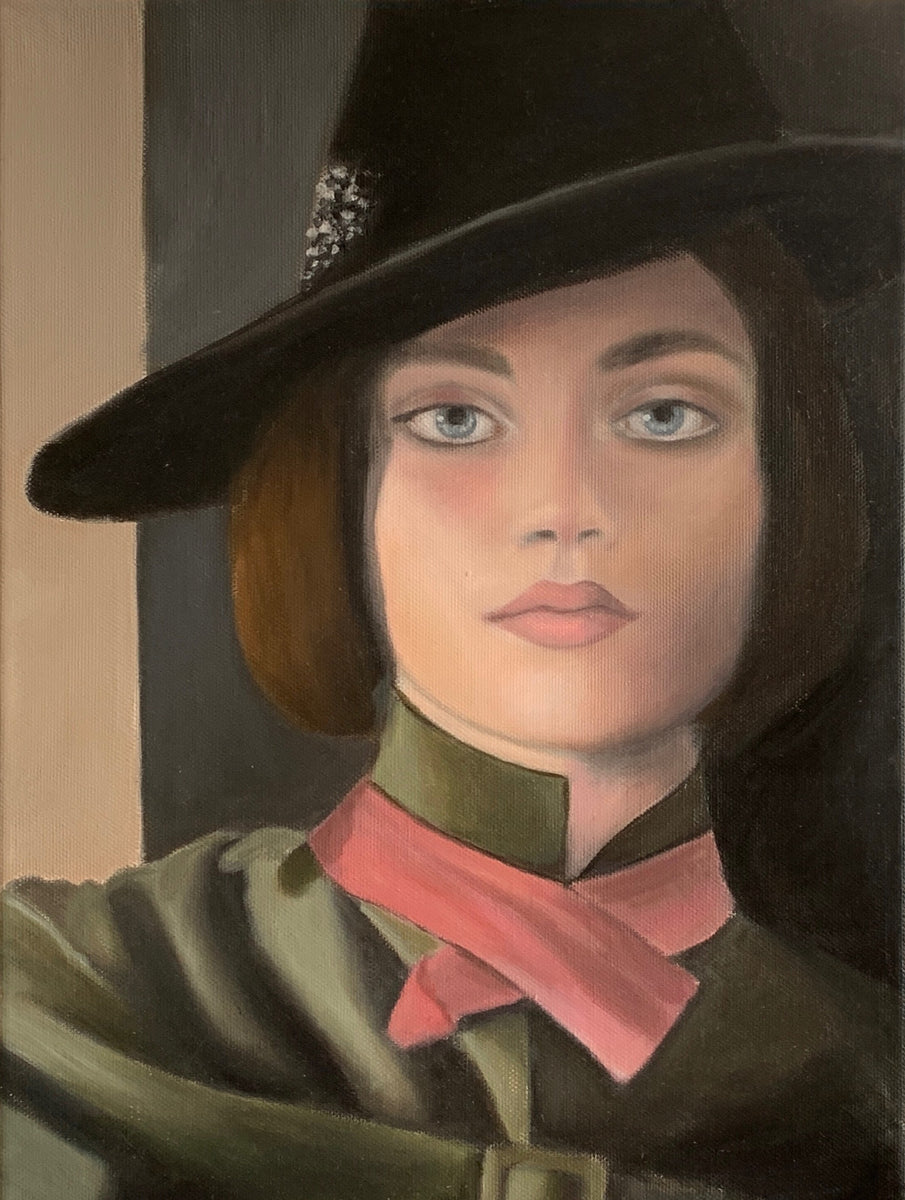 Portrait with hat – Margaret Petchell Artist